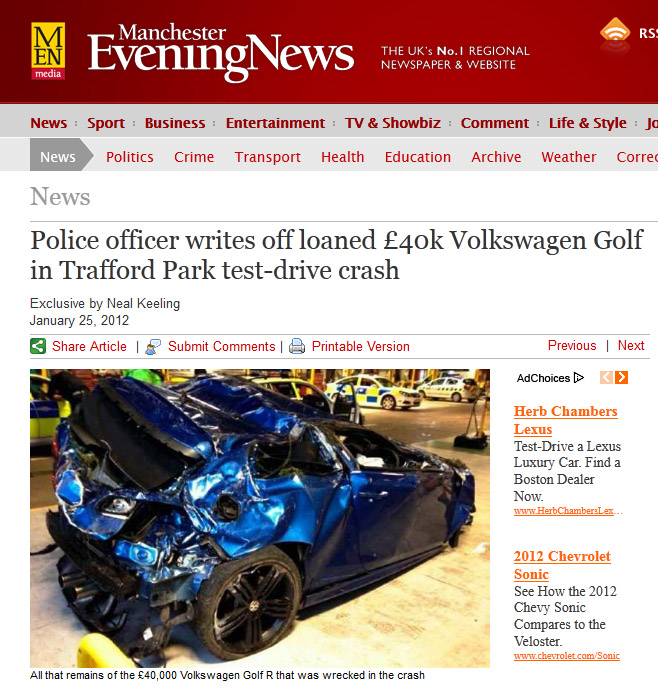 Manchester Police Officer Destroys Brand-New VW Golf R loaner During ...