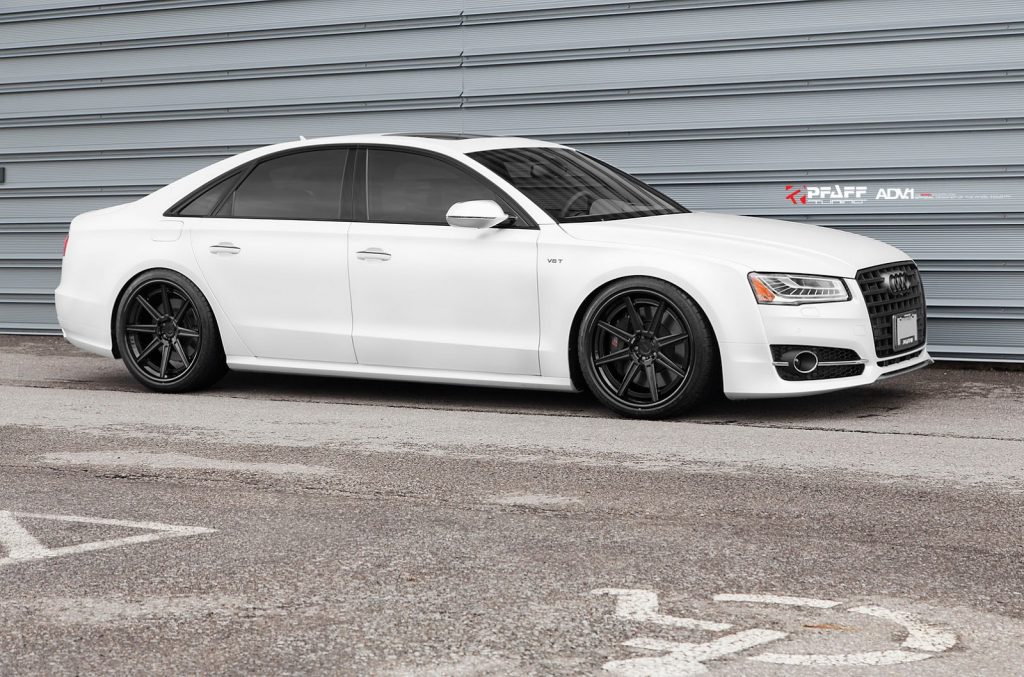 White Audi S8 Hunkers Down On Gloss Black Custom Wheels | Carscoops
