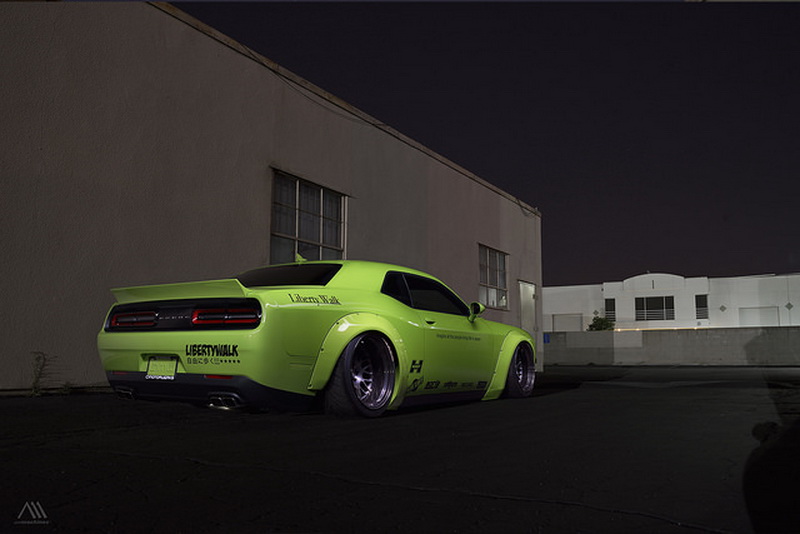 Green Dodge Challenger Wearing Liberty Walk Kit Is Venom On Wheels ...