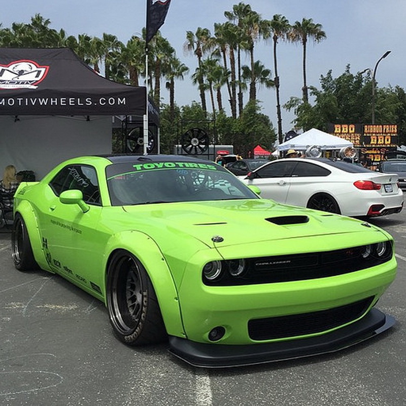 Green Dodge Challenger Wearing Liberty Walk Kit Is Venom On Wheels ...