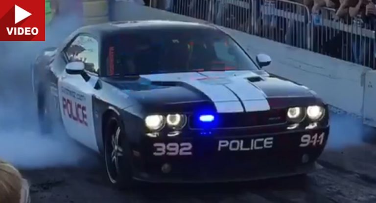 Dodge Challenger In Police Livery Smokes Swedish Crowd | Carscoops