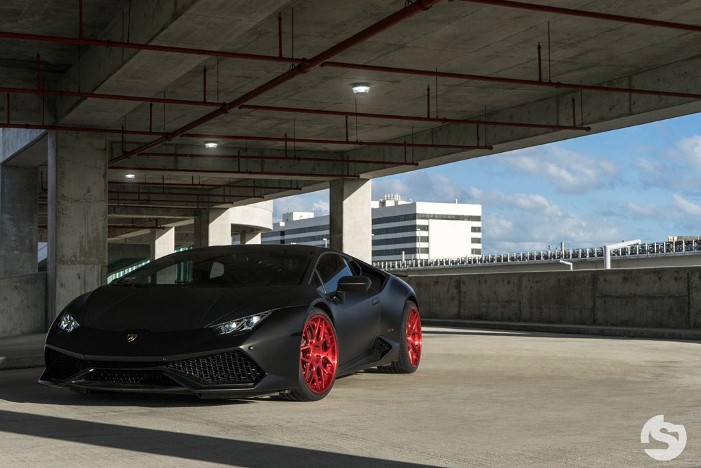 Matte Black Wrap And Red Rims Are A Nice Combo For The Lamborghini ...