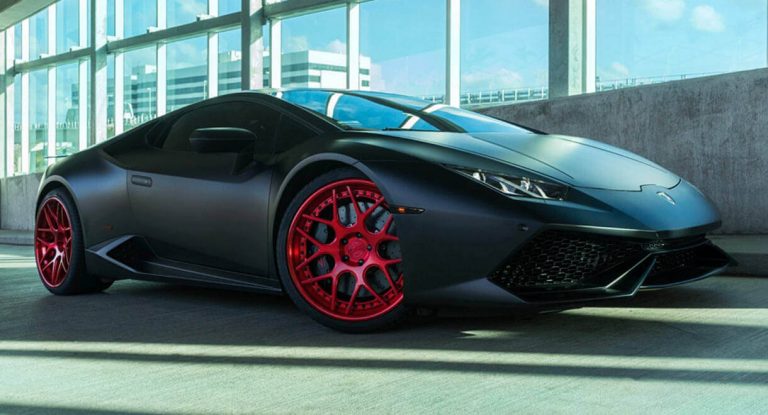 Matte Black Wrap And Red Rims Are A Nice Combo For The Lamborghini ...