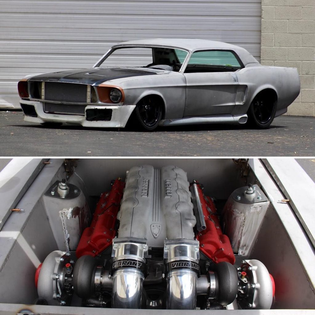 This ’68 Ford Mustang Is Getting A Twin-Turbo Ferrari V8 | Carscoops