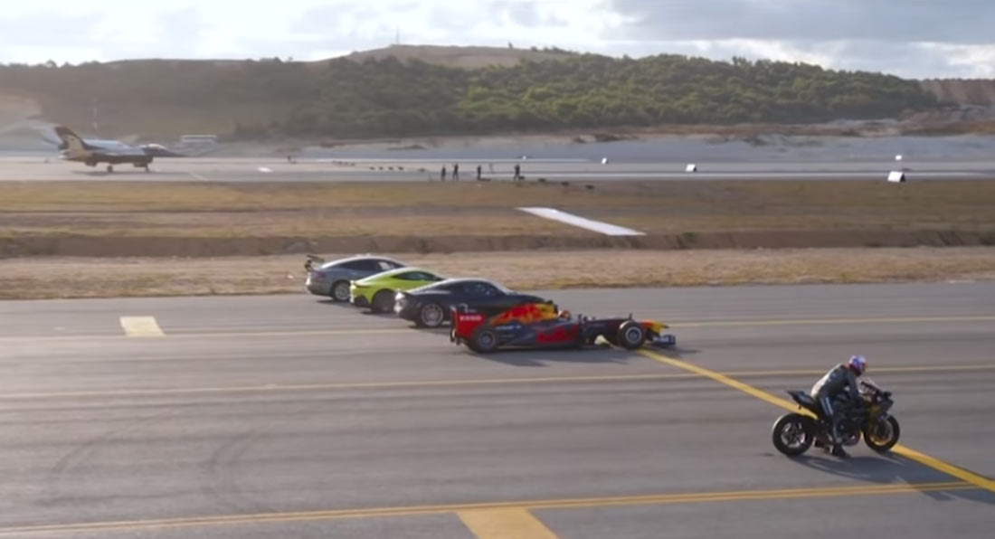 Superbike, F1 And Tesla Racers Go Against Aston Martin, Lotus And F-16 ...