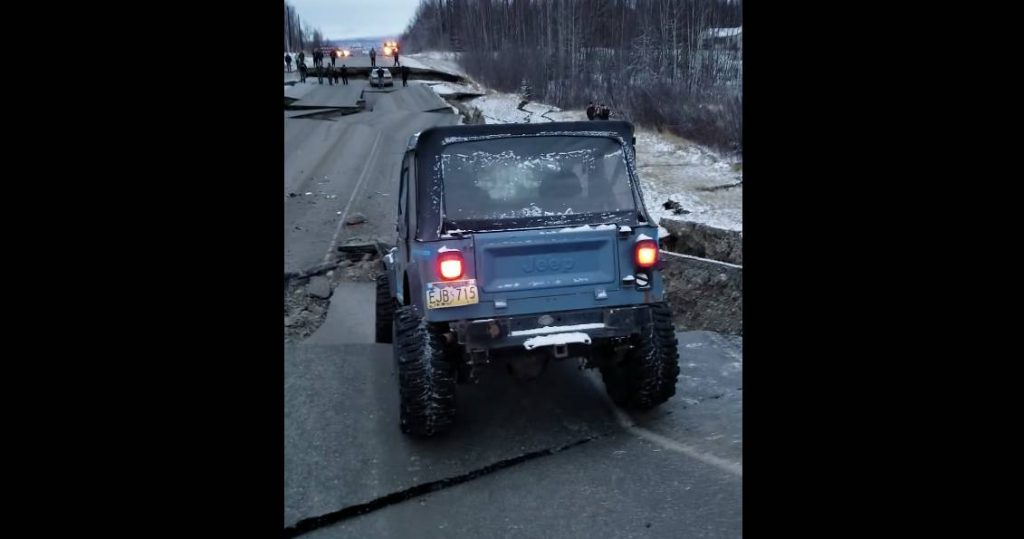 Jeep CJ-7 Casually Crosses Alaska Road Destroyed By Huge Earthquake ...
