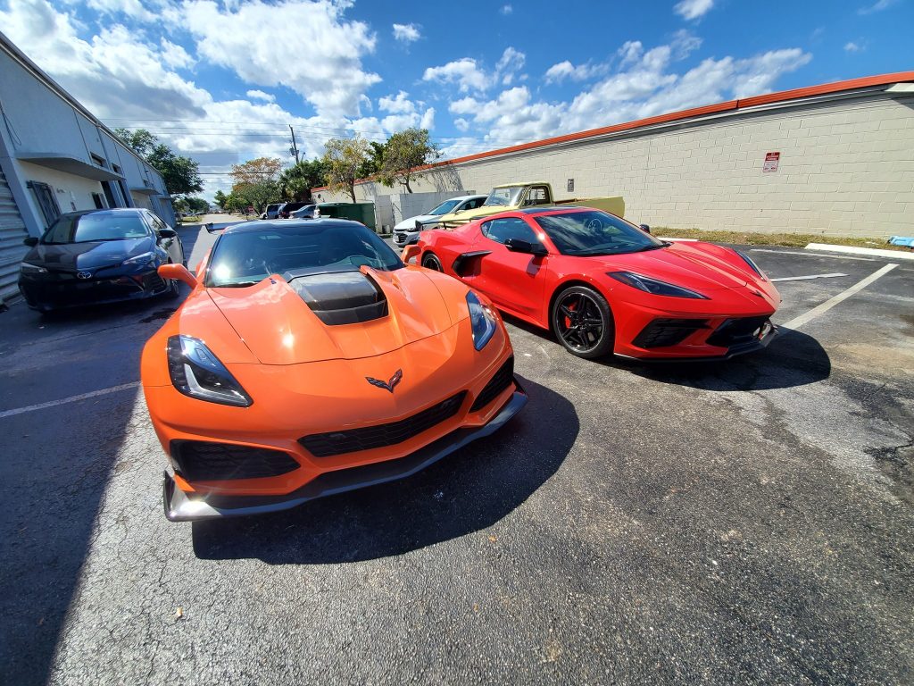 See The C8 Corvette Pictured Alongside Color-Matching C7s | Carscoops