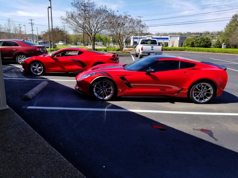 See The C8 Corvette Pictured Alongside Color-Matching C7s | Carscoops