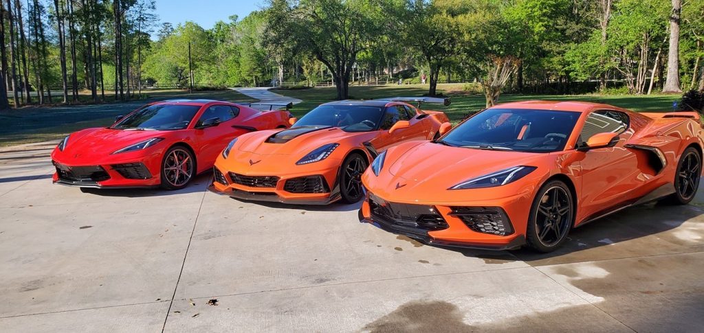 See The C8 Corvette Pictured Alongside Color-Matching C7s | Carscoops