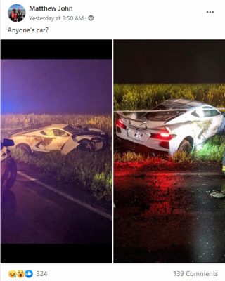 White 2020 Corvette C8 Ditched And Wrecked In Mystery Crash | Carscoops