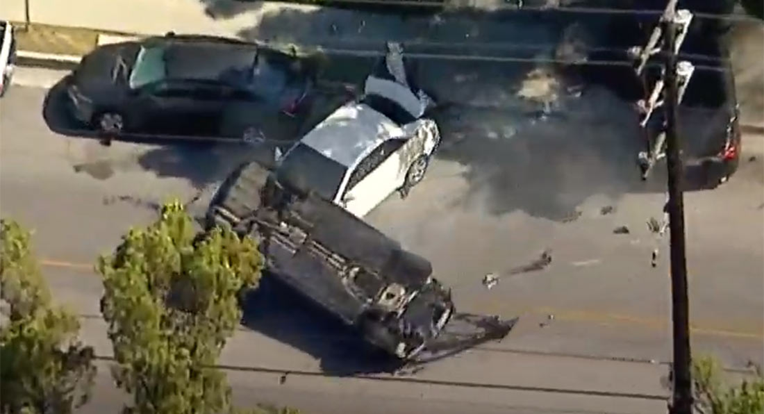 Speeding BMW 7-Series Crashes And Rolls Over During Dramatic Police ...