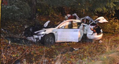 Tesla Model 3 Wrecked In High-Speed Crash, Battery Cells Fly Into House ...