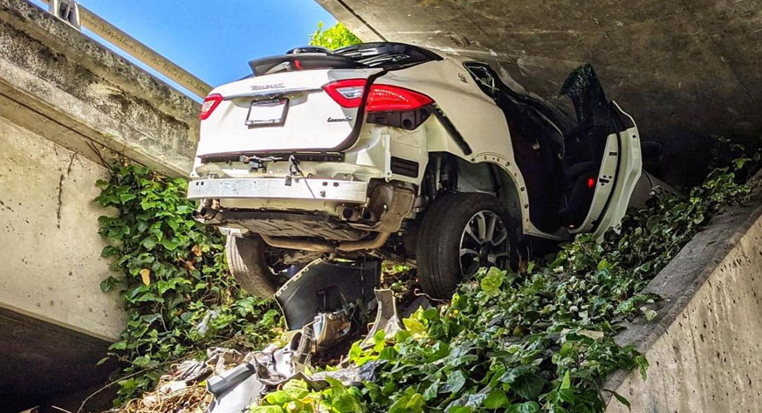 Maserati Levante Gets Wedged Under Bridge In California Following ...