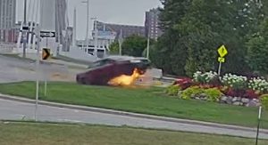 Pontiac Driver Crashes At Milwaukee Roundabout, Car Catches Fire Before ...