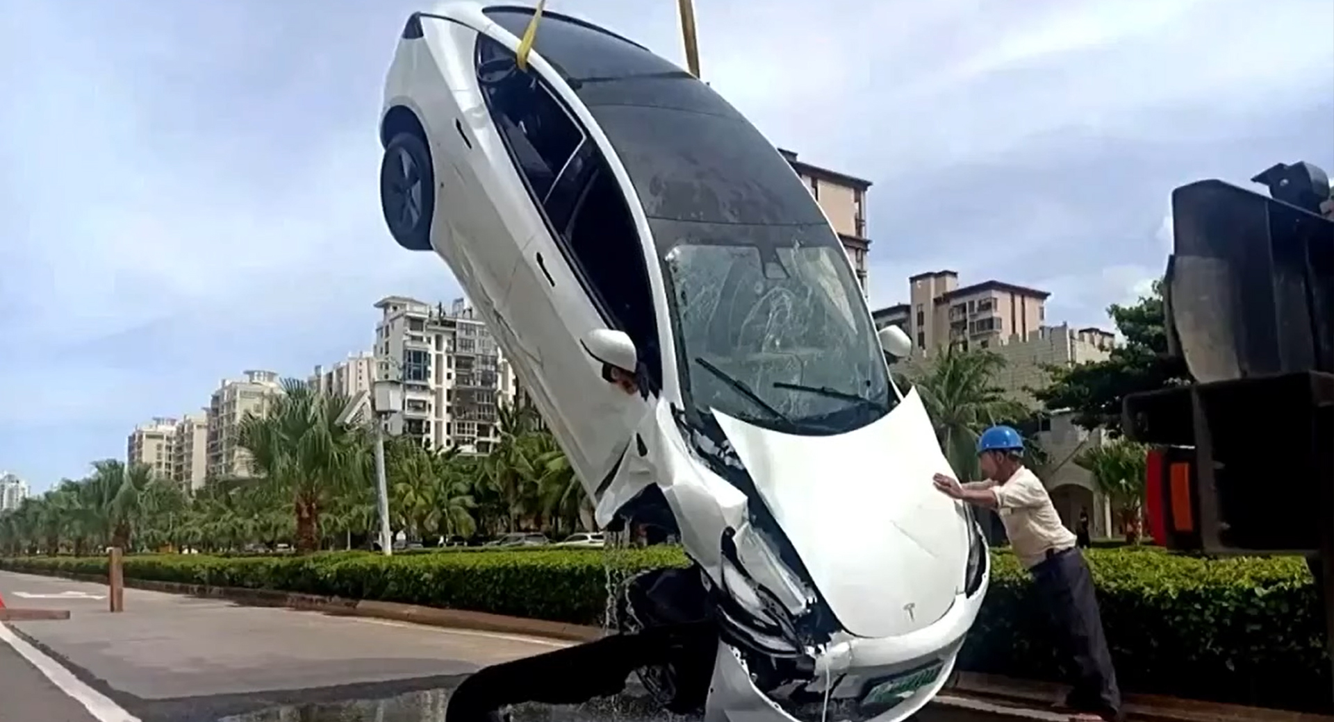 Driver T-Bones Tesla Model 3, Sends It Through Guardrail And Into A ...