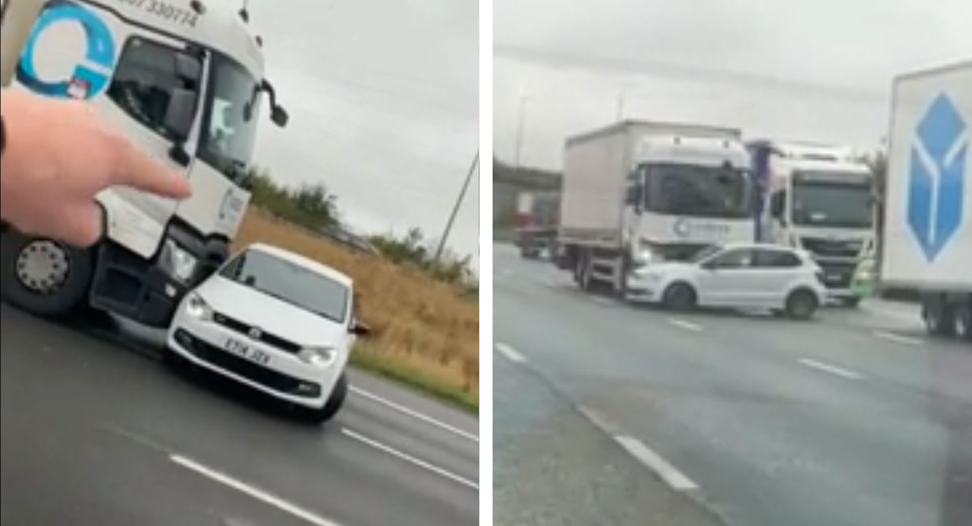 Clueless Truck Driver Caught Pushing VW Sideways Down The Highway ...