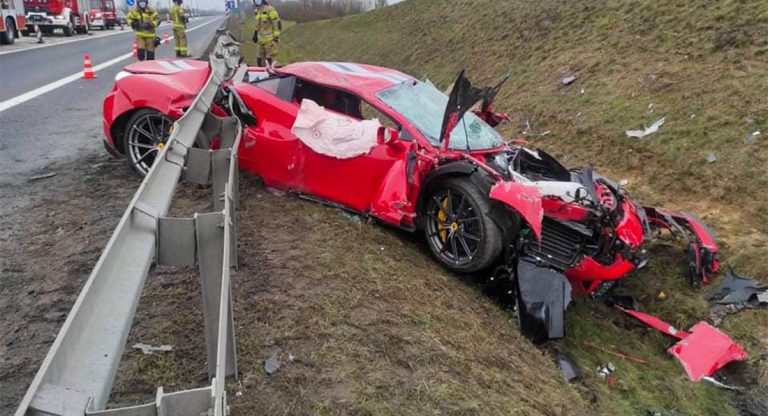 Ferrari 488 Pista Destroyed After Sliding Under Crash Barrier In Poland ...