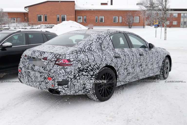 Mercedes-AMG E53e Hybrid Spied With Mismatched Wheels, Quad Tailpipes ...