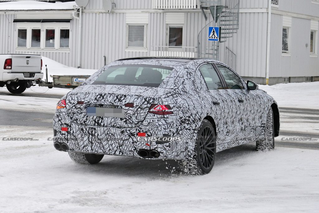 Mercedes-AMG E53e Hybrid Spied With Mismatched Wheels, Quad Tailpipes ...