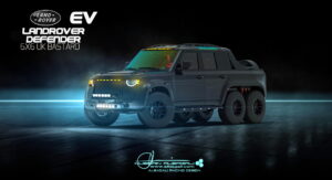 Land Rover Defender Envisioned As A Fully Electric 6x6 Monster Pickup ...
