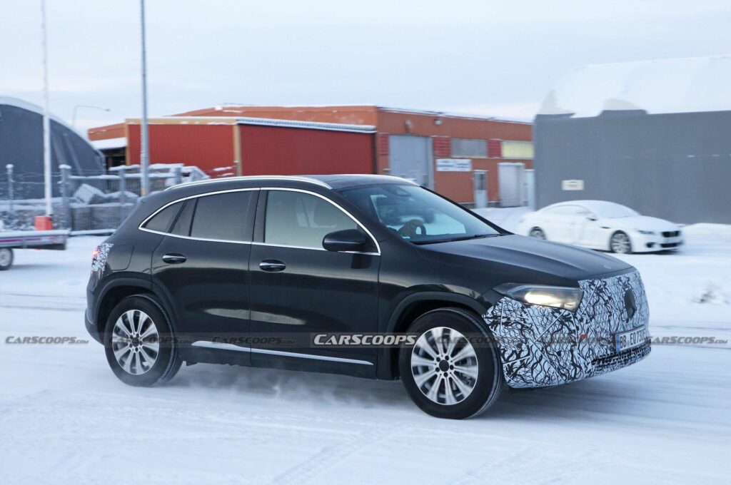 Facelifted Mercedes EQA Prototype Wears Camo Balaclava For Icy Winter ...