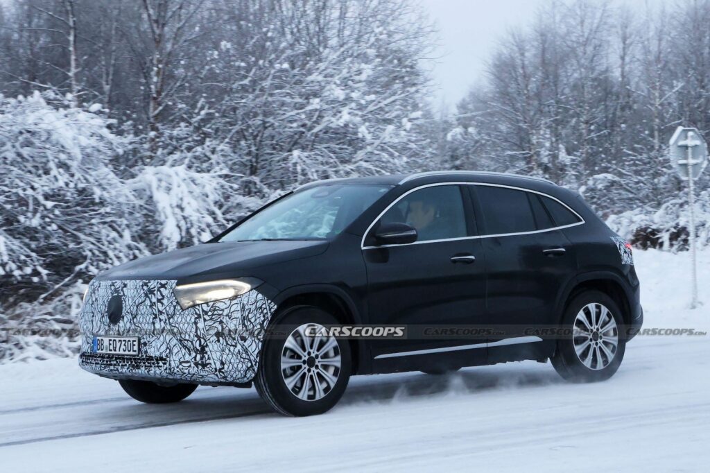 Facelifted Mercedes EQA Prototype Wears Camo Balaclava For Icy Winter ...