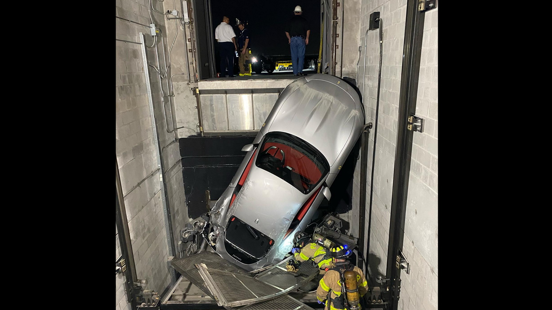Ferrari Roma Hangs Mid-Air After Dramatic Elevator Mishap At High-End ...