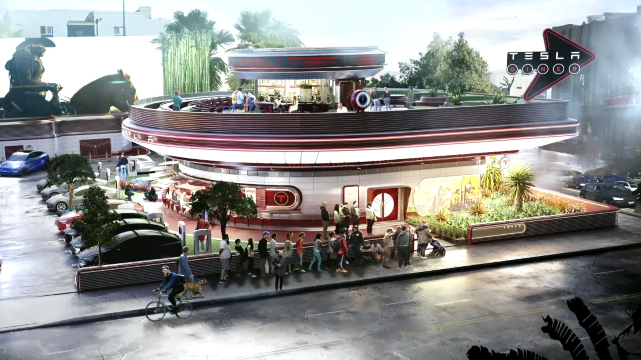 Here’s Our First Look At Tesla’s Retro-Futuristic Diner And Drive-In ...