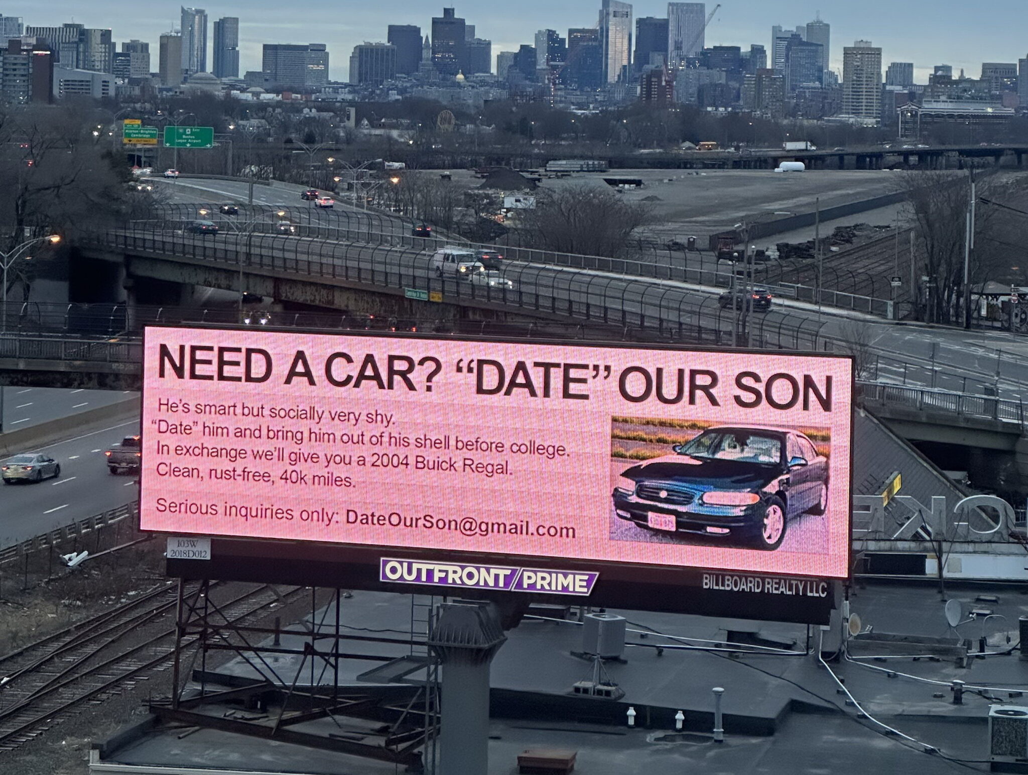 Viral Billboard Giving Free Buick For Dating Son Is A Clever Jennifer ...