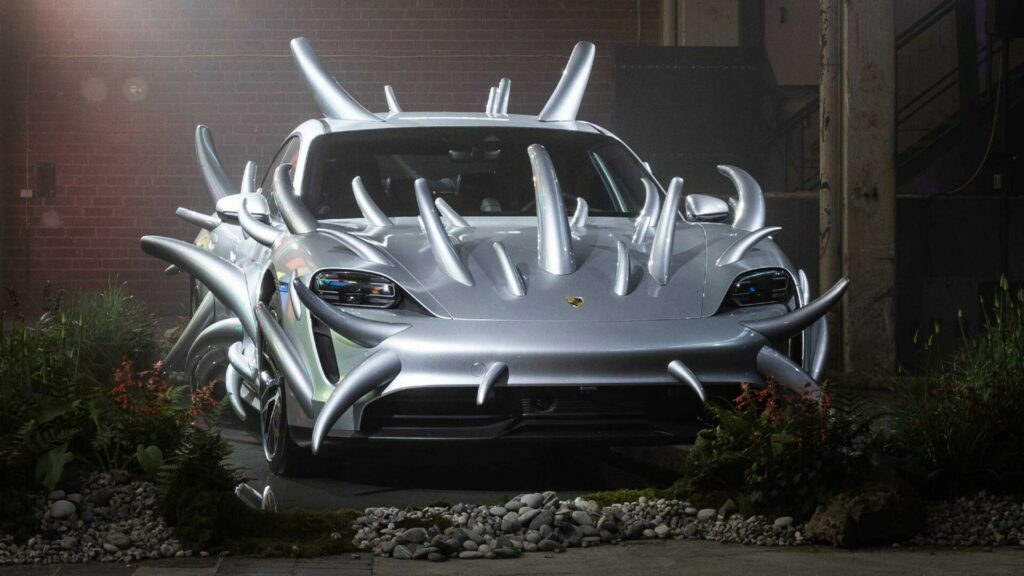 Porsche Taycan “Assasin” Art Car Has A Body Armor Of 73 Spikes | Carscoops