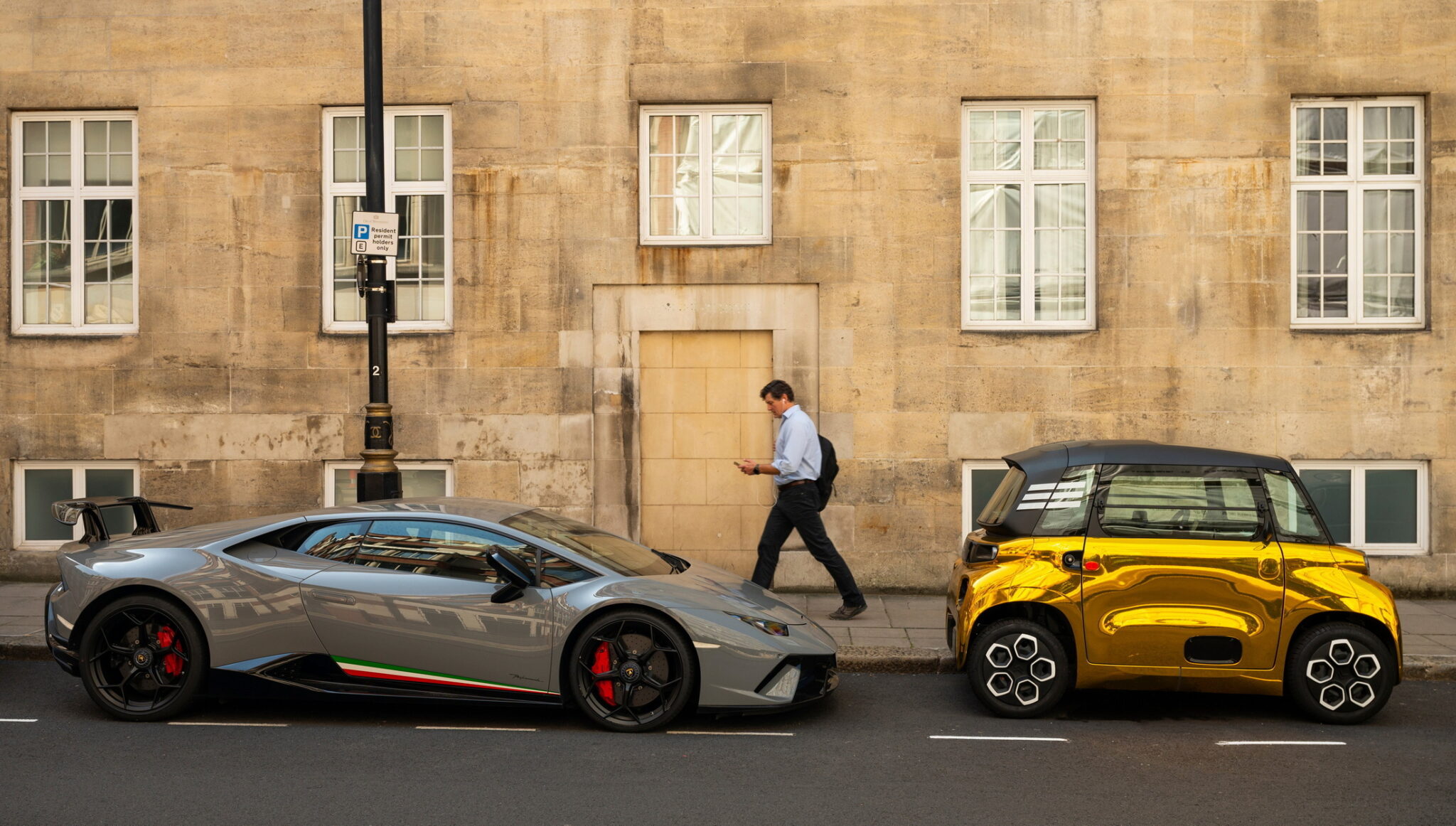 Gold-Wrapped Citroen Ami Photobombs Supercars In London | Carscoops