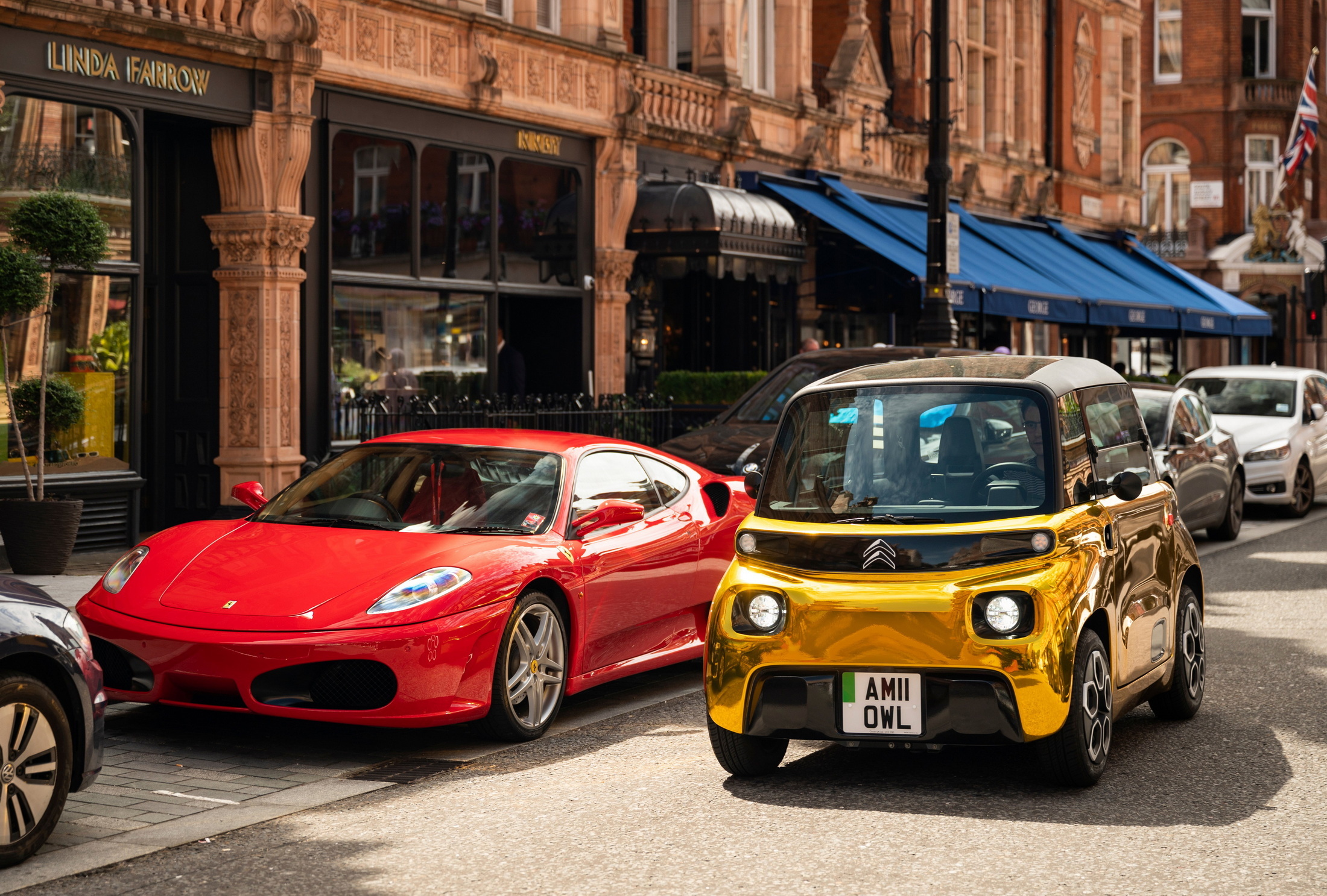 Gold-Wrapped Citroen Ami Photobombs Supercars In London | Carscoops