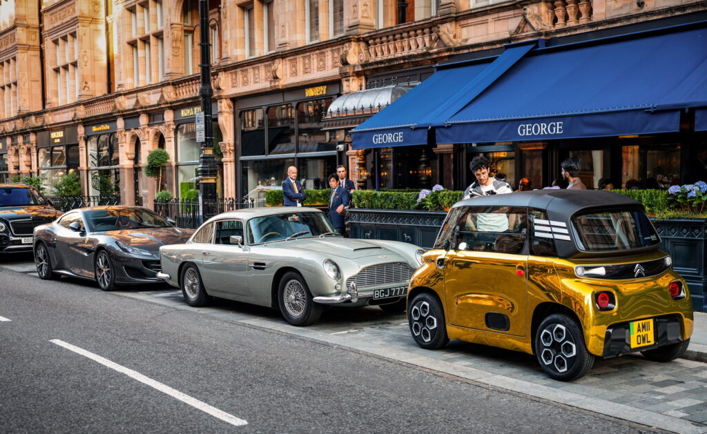 Gold-Wrapped Citroen Ami Photobombs Supercars In London | Carscoops