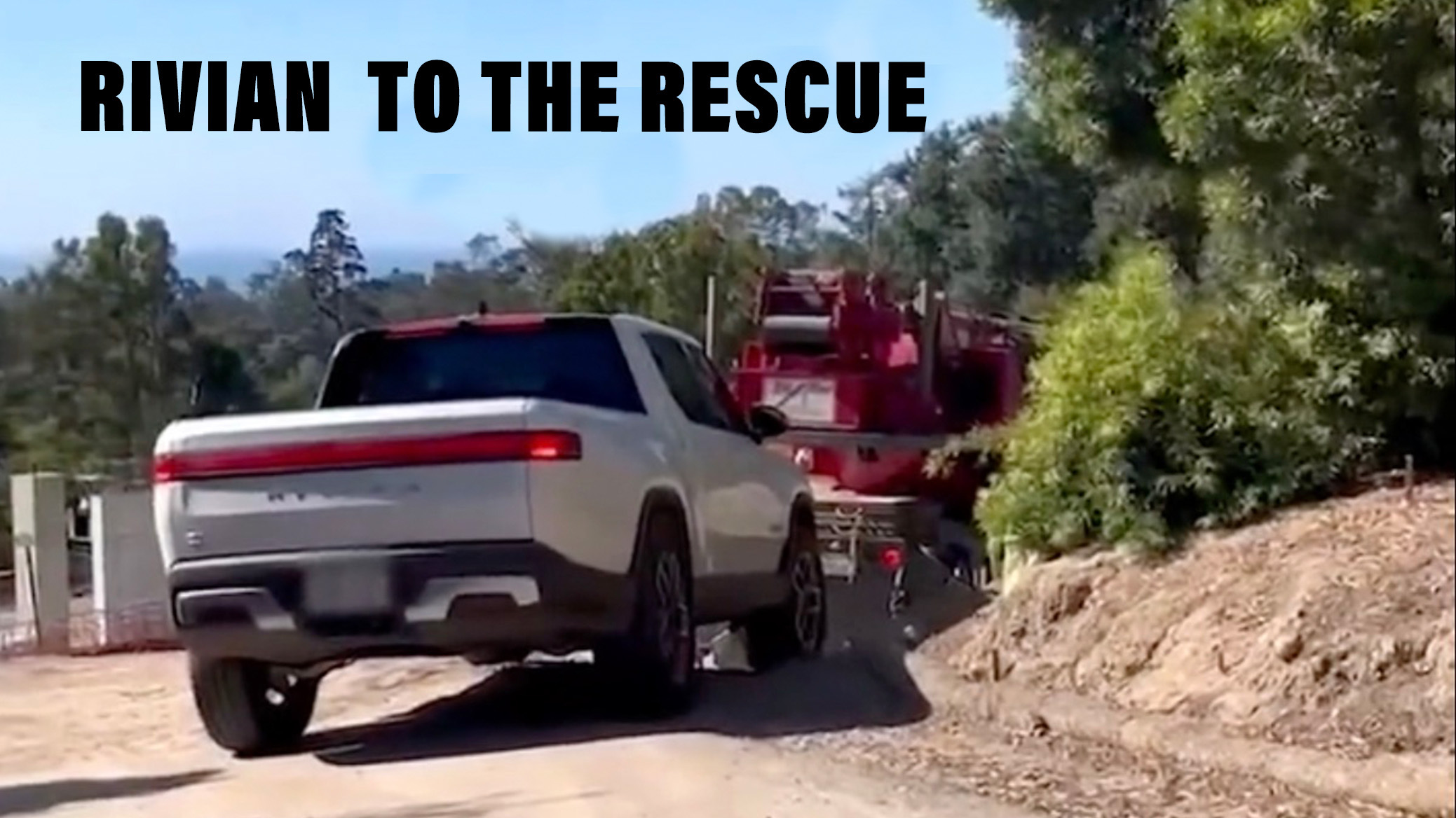 Watch Rivian R1T Pull A Huge Truck Out Of A Ditch | Carscoops
