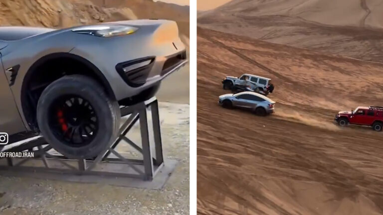 Modded Tesla Model Y Leaves Jeep Wranglers In The Dust Racing Up Sand ...