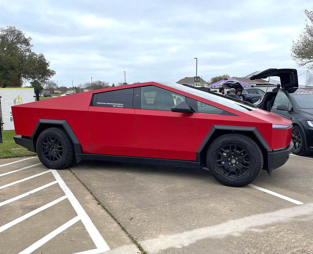 Ferrari Red Tesla Cybertruck Rocks A Sprayed-On Liquid PPF Paint Job ...