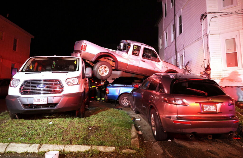 Ford Ranger Lands On Top Of 3 Cars After Bizarre Crash | Carscoops