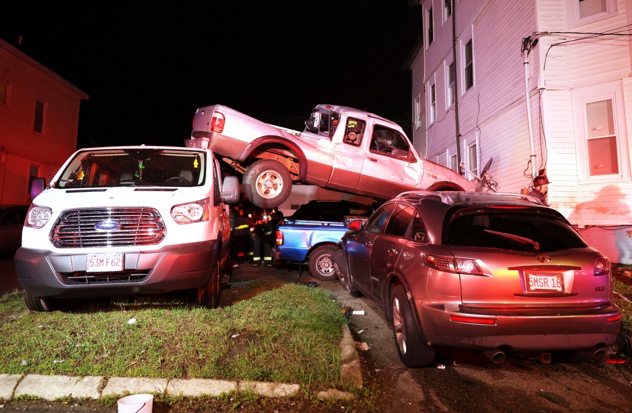 Ford Ranger Lands On Top Of 3 Cars After Bizarre Crash | Carscoops