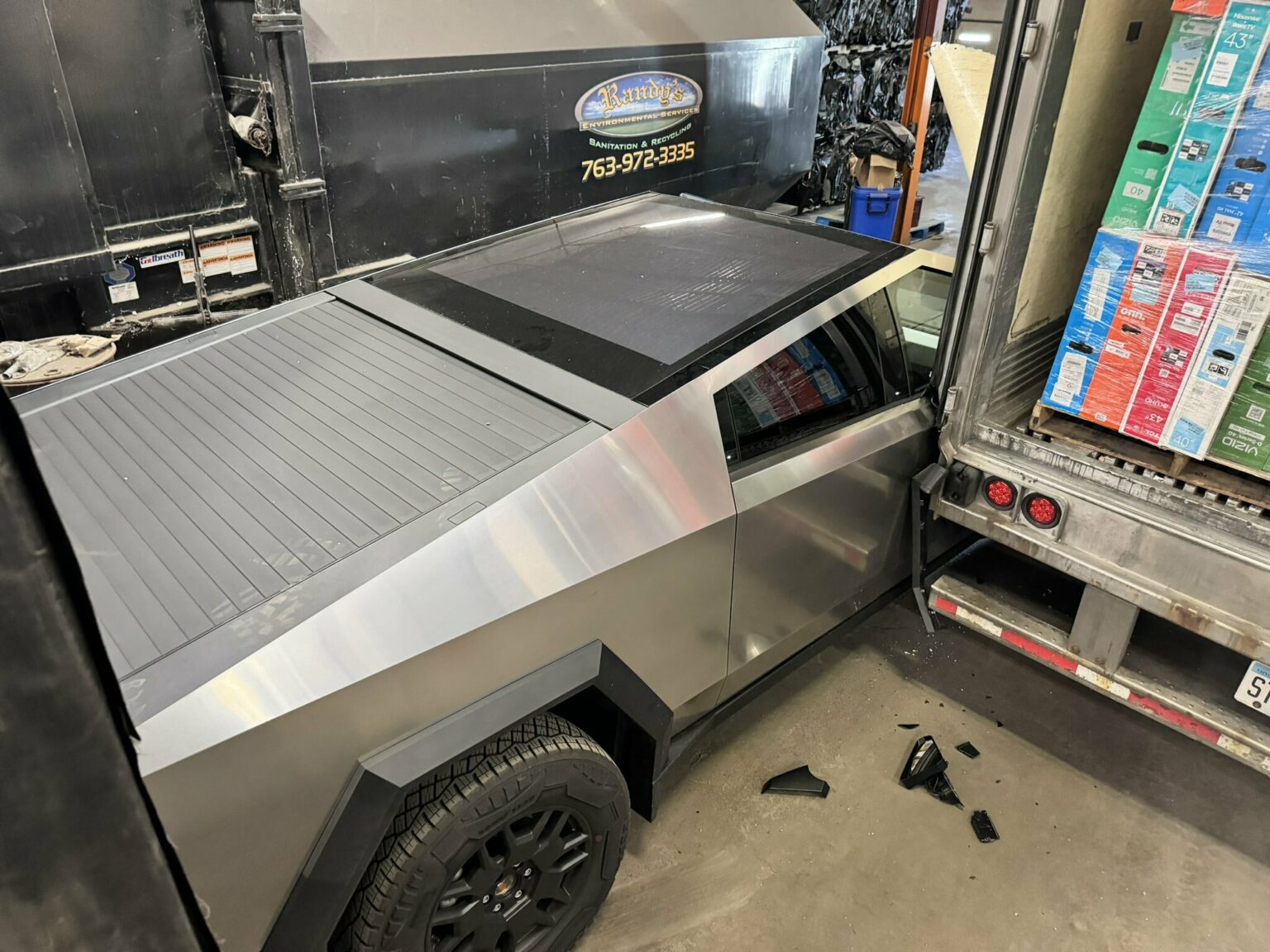 Ouch! Semi Truck Rips Parked Tesla Cybertruck | Carscoops