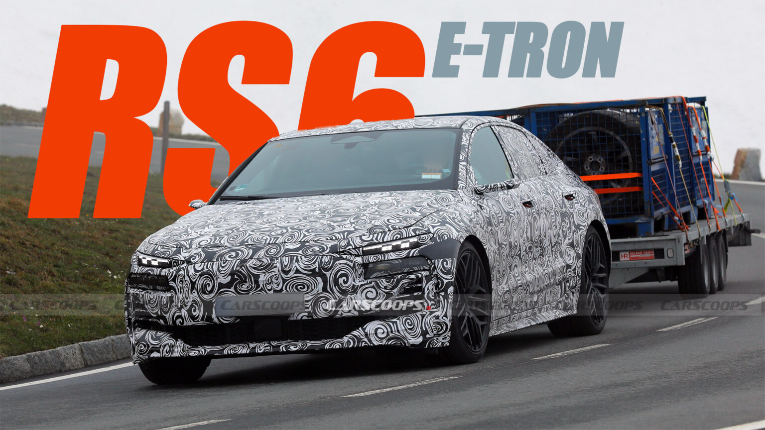 Audi RS6 E-Tron Drops Camo And Tows In Latest Spy Shots | Carscoops