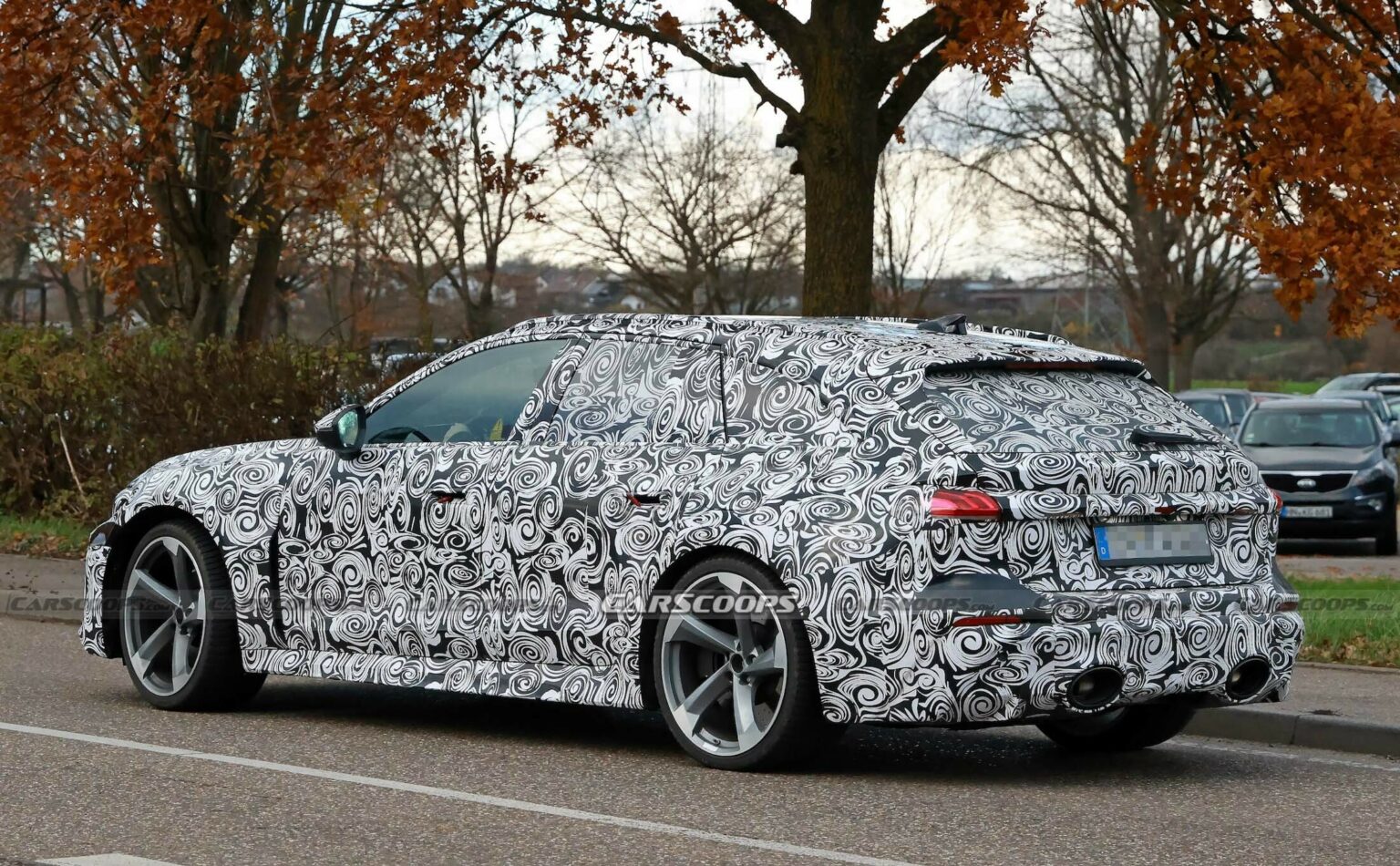 2026 Audi RS5 Avant Shows Off Hybrid Engine’s Fat Oval Tailpipes ...