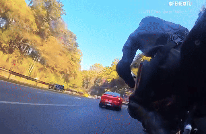 Motorcyclist Goes Flying After Misjudging Overtake, Narrowly Misses ...