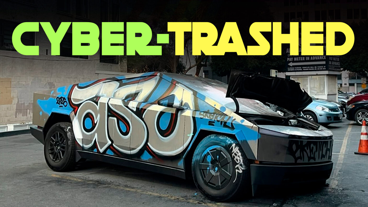 Tesla Cybertruck Burned And Covered In Graffiti In LA | Carscoops