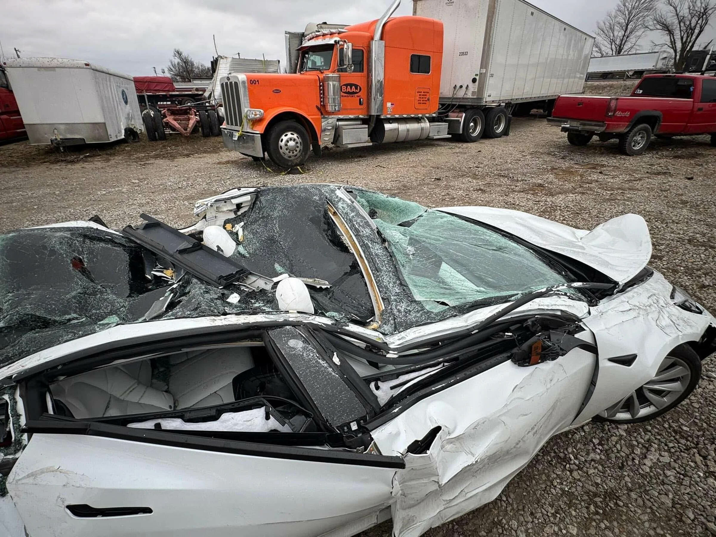 Tesla Driver Survives After Semi Crushes Model 3 In Shocking Crash ...